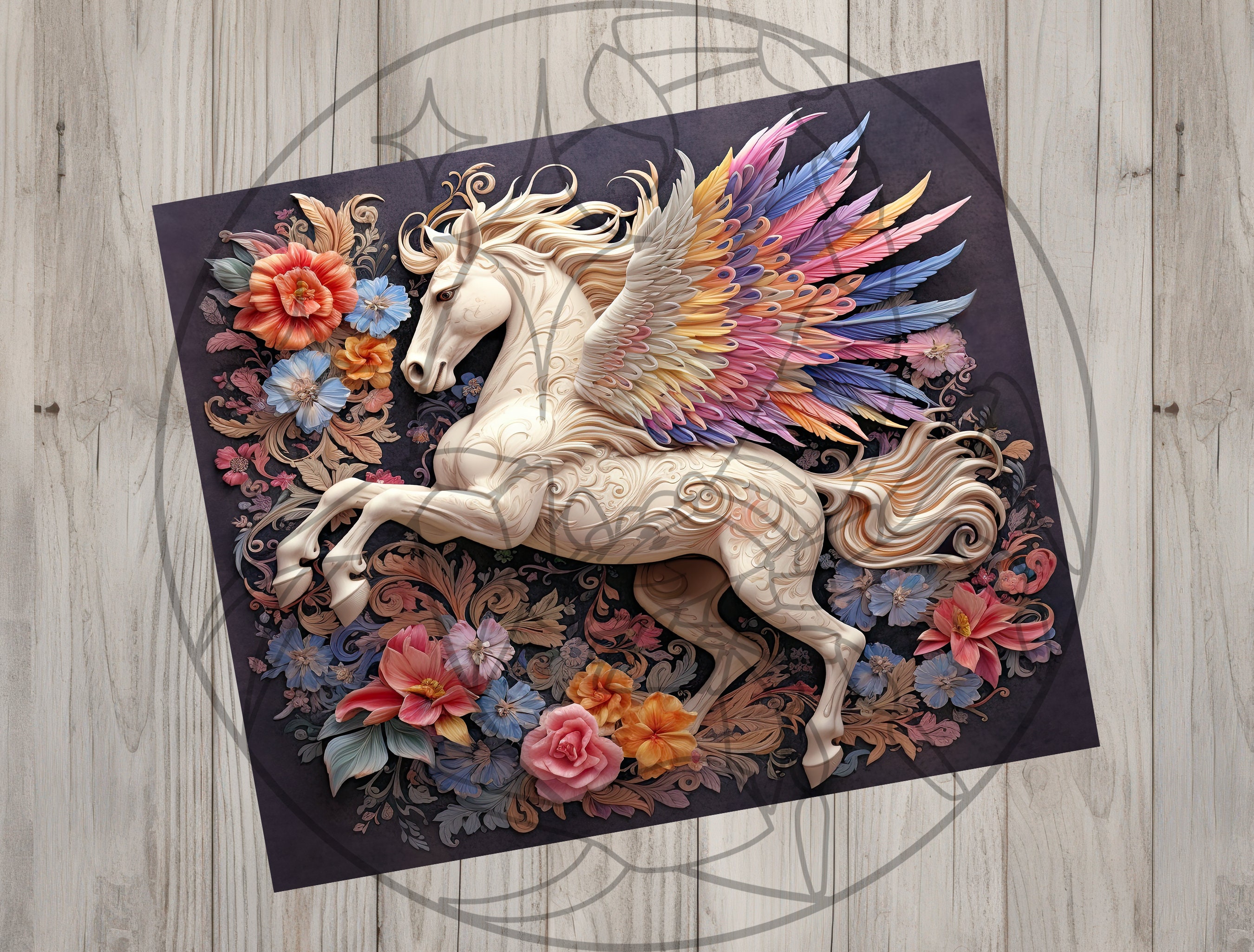 Seamless 3D Pastel Floral Pegasus Design Pegasus 20 Oz Skinny - Etsy