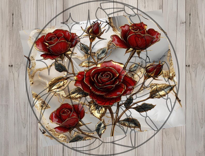 Seamless 3D Red Roses Floral & Marble Design, Flowers 20 Oz Skinny ...