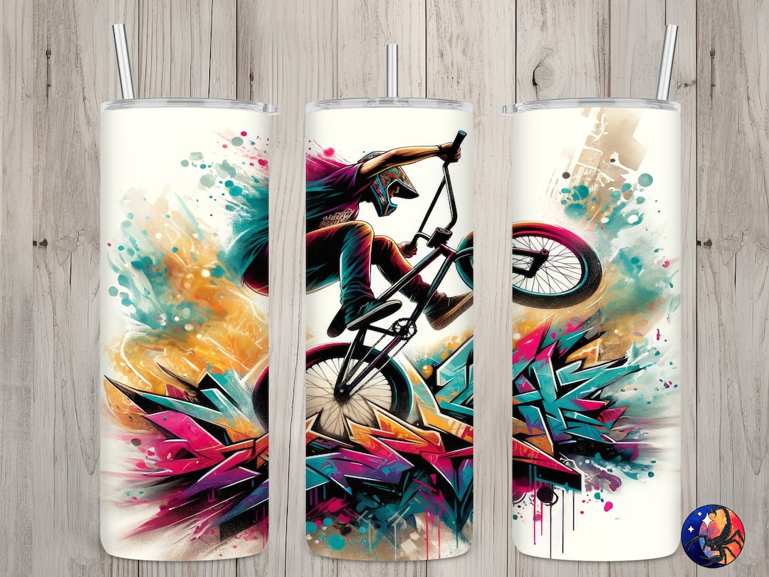 Seamless Graffiti BMX Racing Rider Design, BMX Motocross 20oz Skinny ...