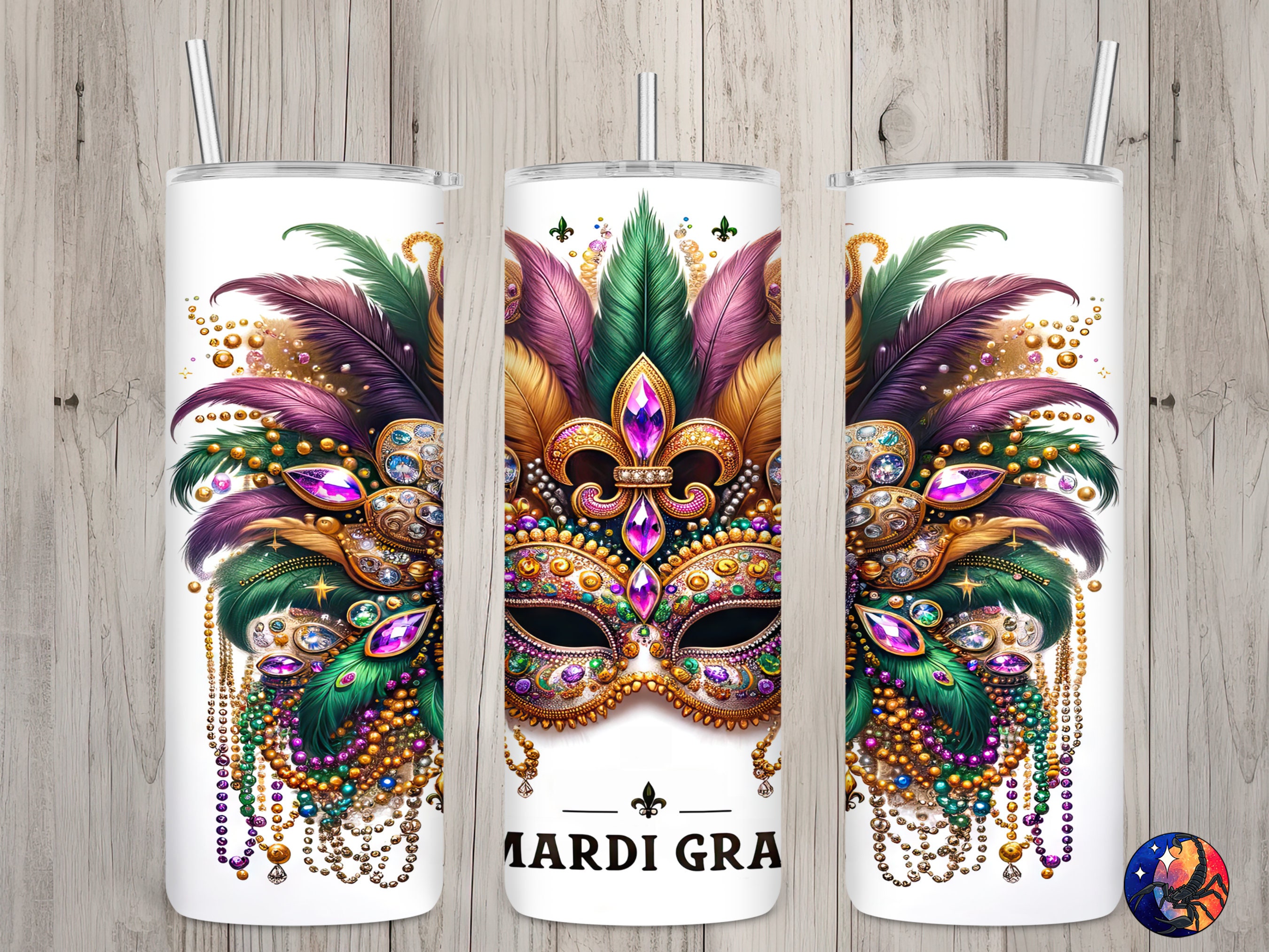 Seamless Elegant Mardi Gras Gem Mask Design, Mardi Gras 20 Oz Skinny ...