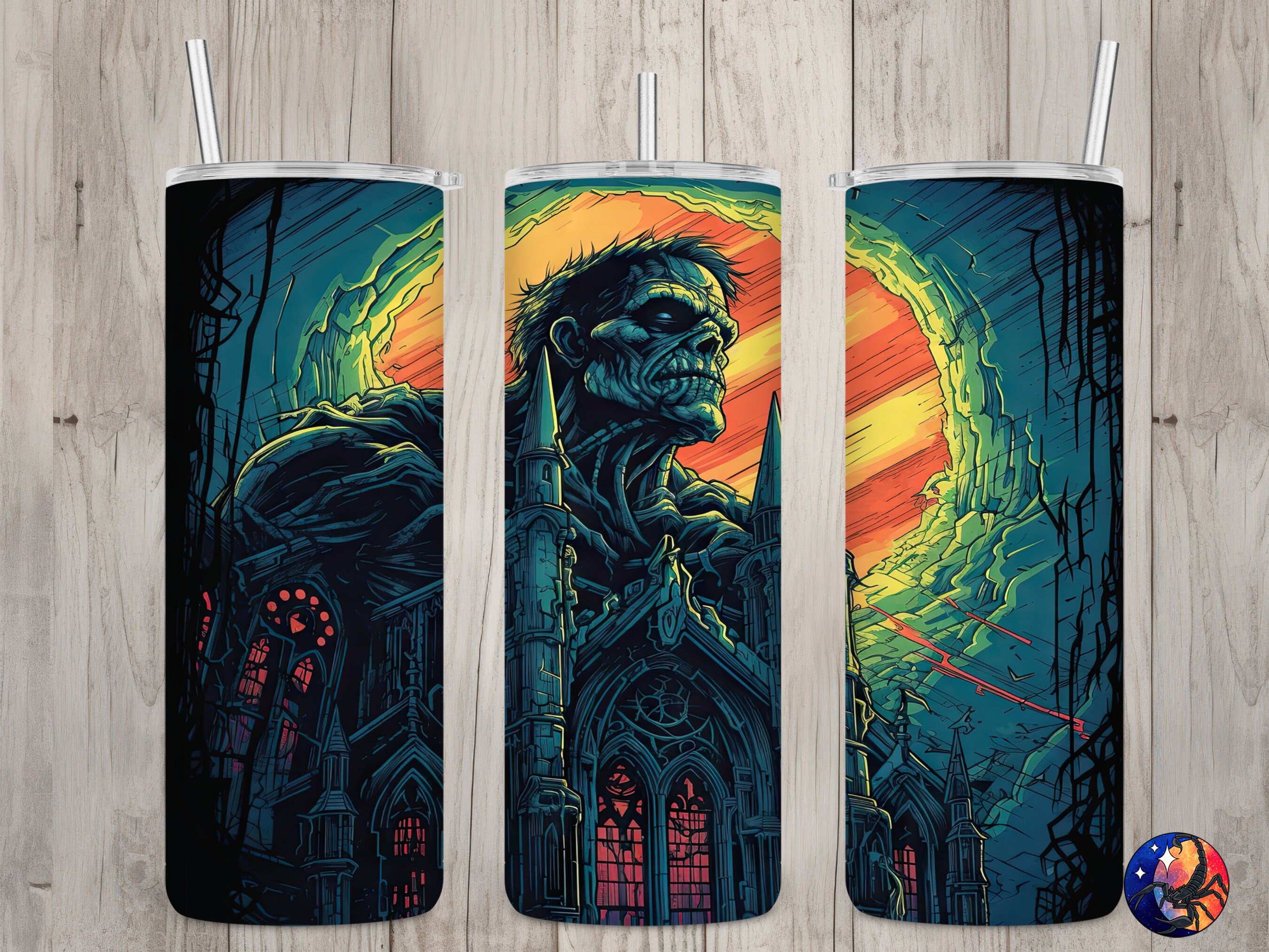 Seamless Neon Goth Frankenstein Design Halloween 20 Oz Skinny - Etsy