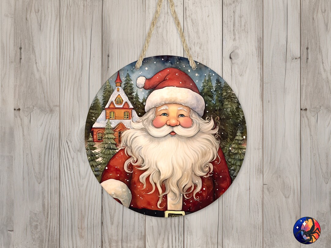 Vintage Santa Claus Sign Round Door Hanger Design, Christmas 12 Inch ...