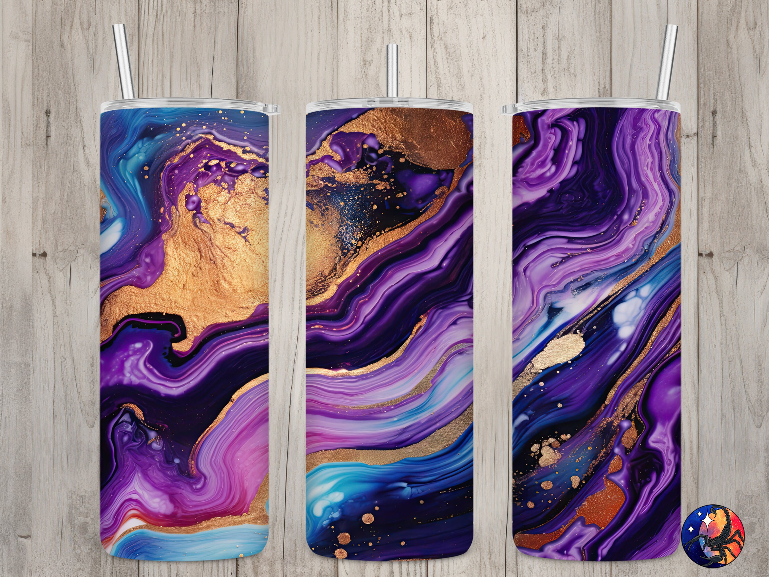 Seamless Purple Blue & Gold Agate Design, Agate 20 Oz Skinny Straight ...