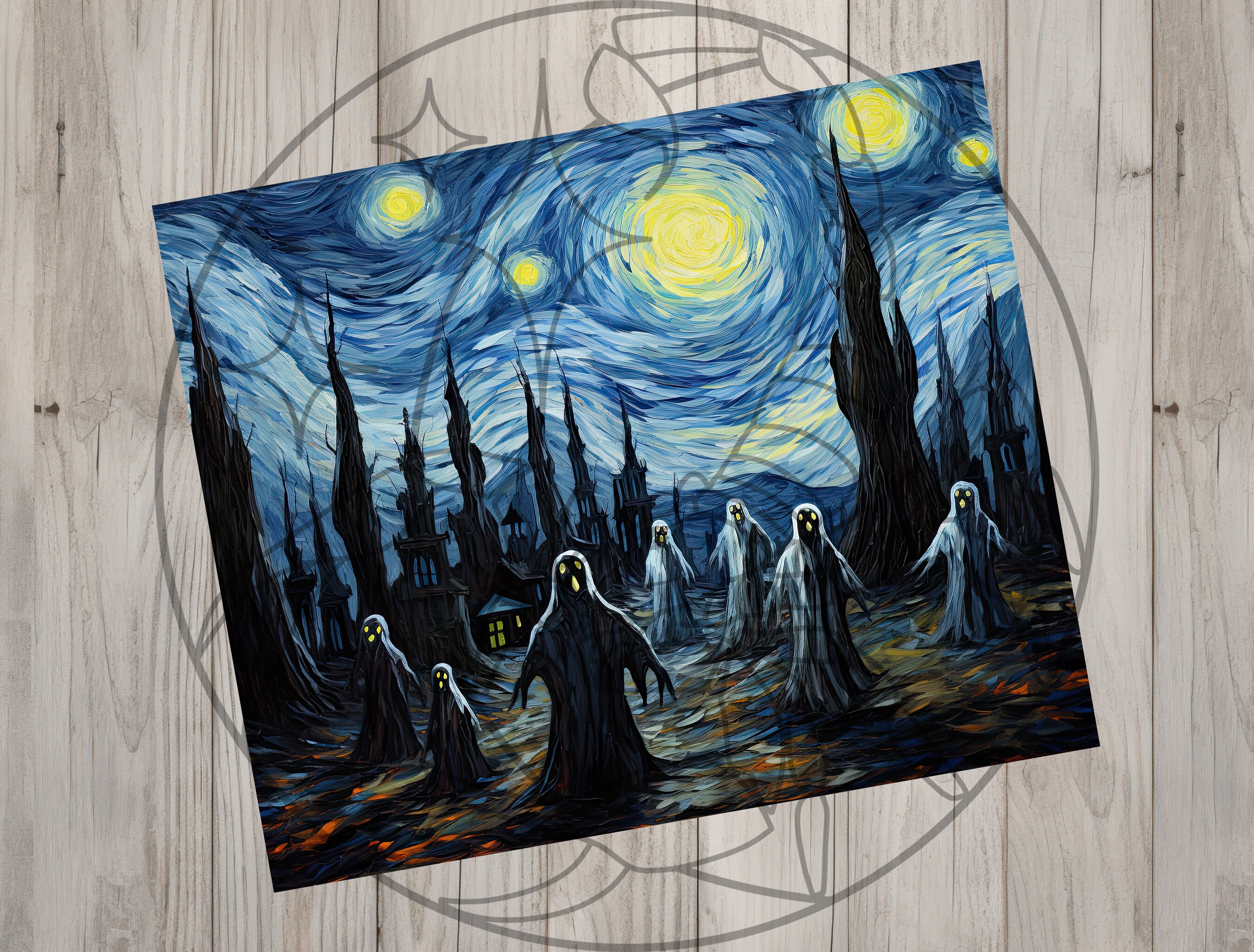 Seamless Starry Night Spooky Ghosts Design, Halloween 20 Oz Skinny ...