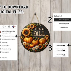 Rustic Hello Fall Pumpkins & Sunflowers Sign Round Door Hanger Design ...