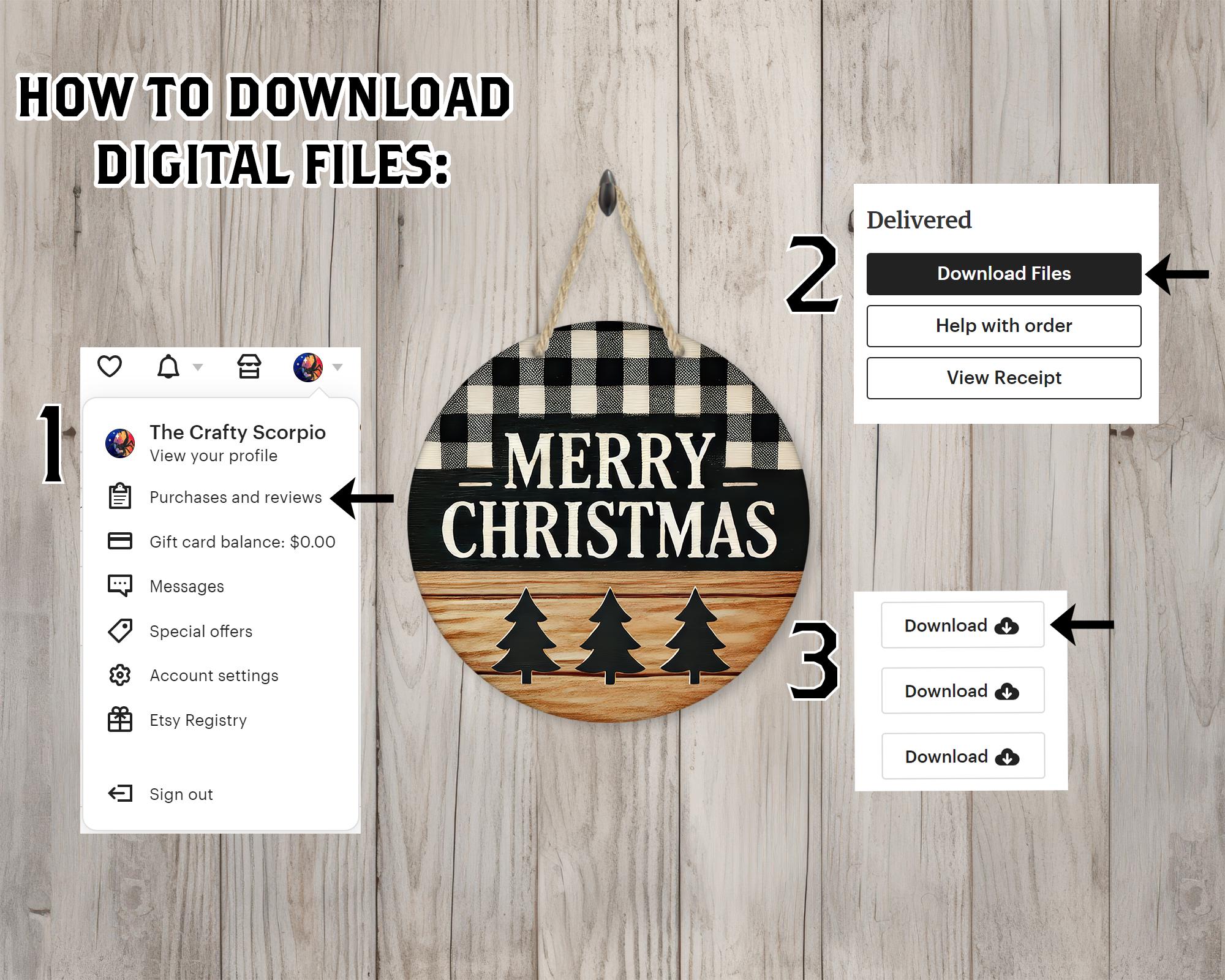 Merry Christmas Black & White Plaid Sign Round Door Hanger Design ...