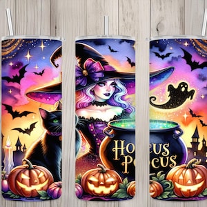 Seamless Neon Glitter Hocus Pocus Witch & Black Cat Design, Halloween ...