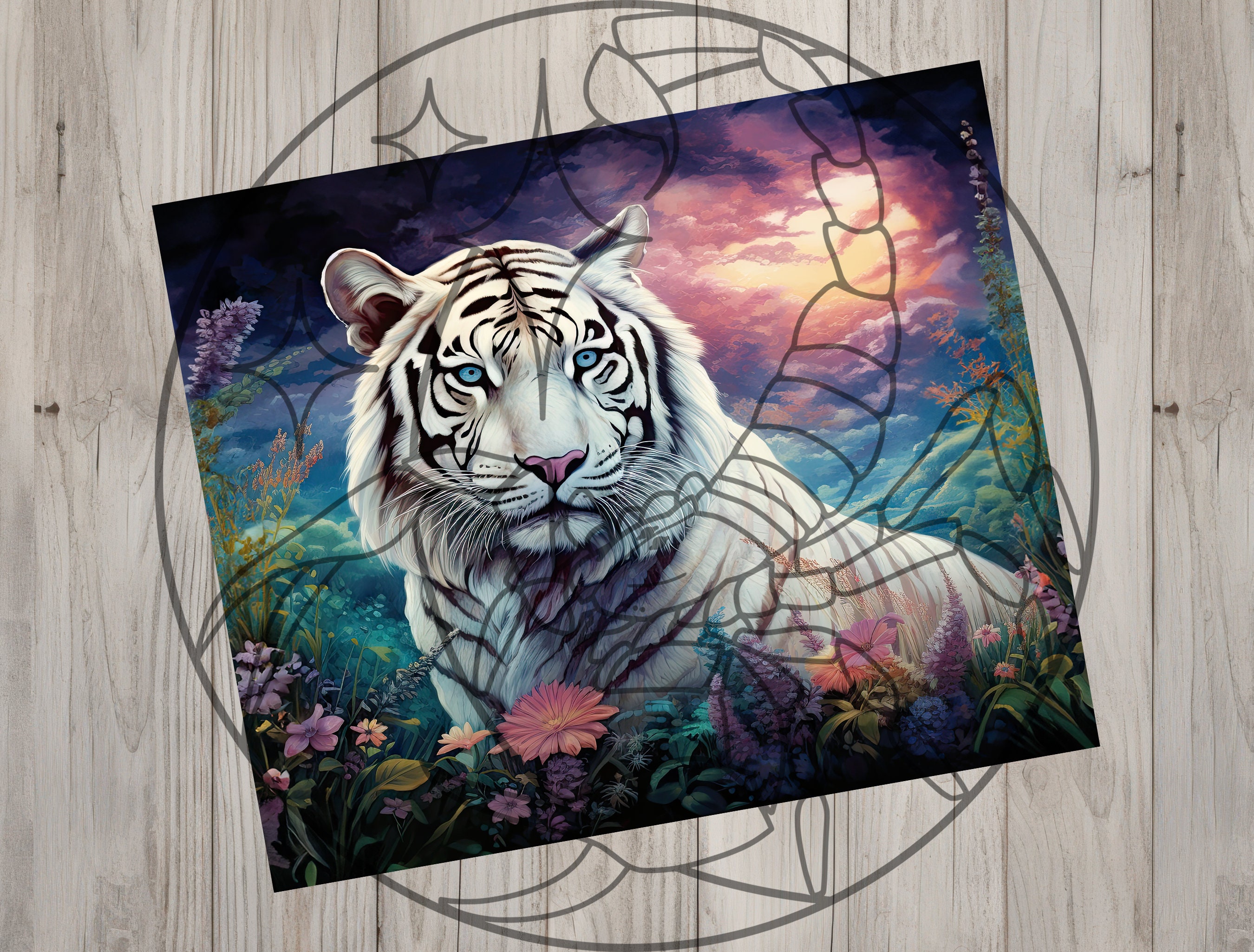 Seamless White Tiger Floral & Night Sky Design, Tiger 20 Oz Skinny Straight Tumbler Sublimation ...