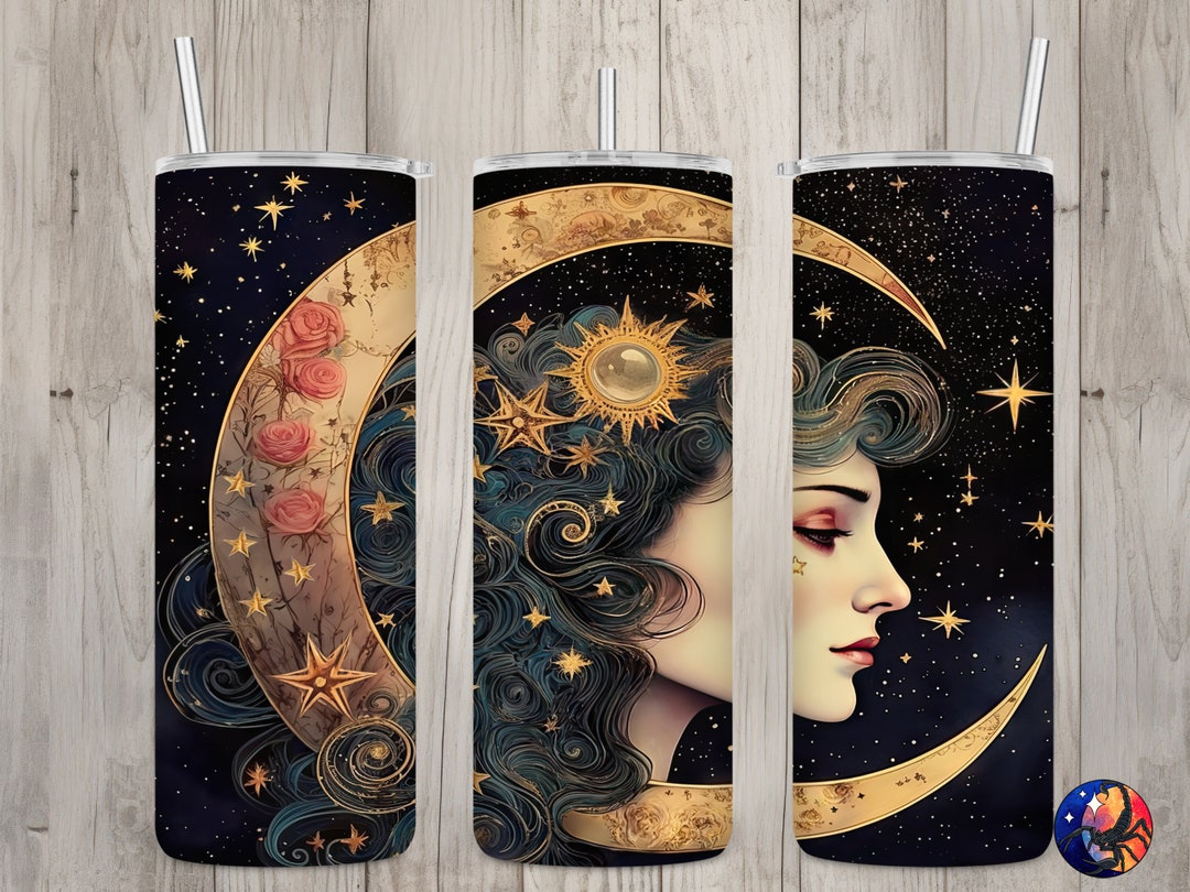 Seamless Vintage Moon Goddess Design, Celestial 20 Oz Skinny Straight ...