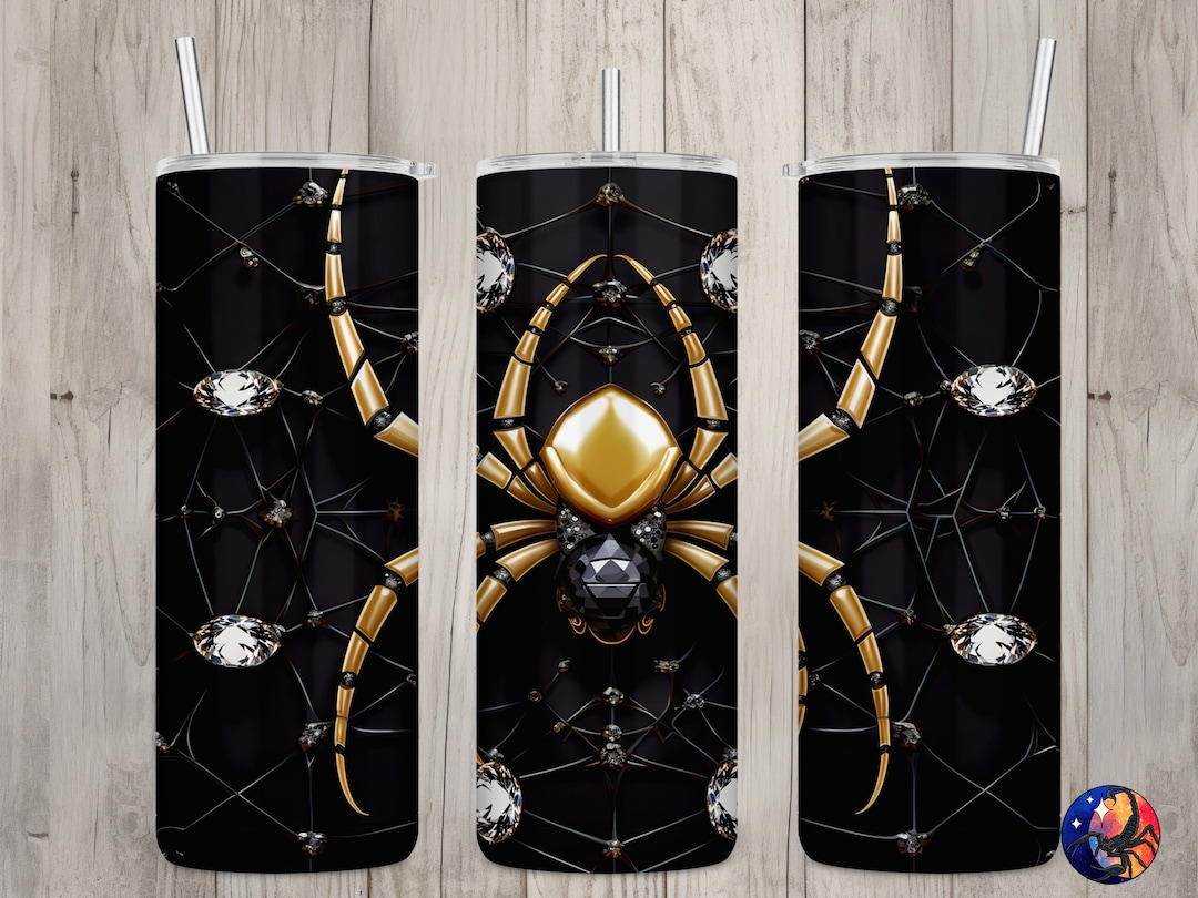 Seamless Gold Metallic Spider Design, Halloween 20 Oz Skinny Straight ...