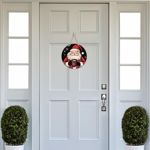 Cute Santa Claus & Hot Cocoa Sign Round Door Hanger Design, Christmas ...