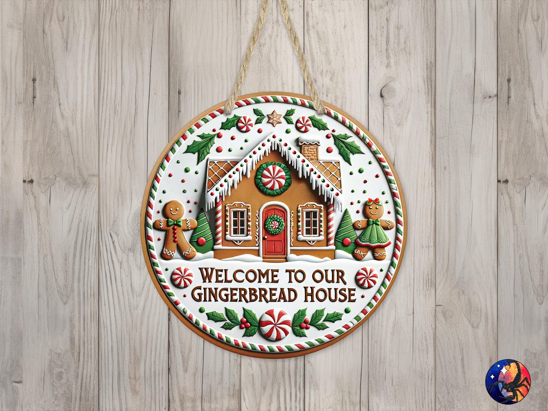 Welcome to Our Gingerbread House Sign Round Door Hanger Design ...