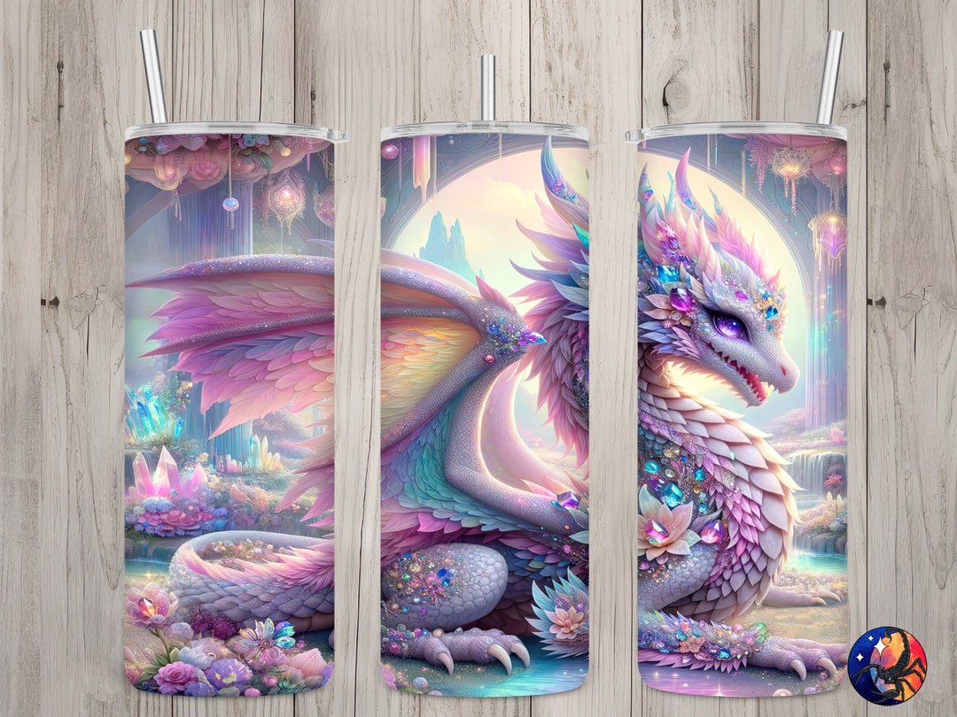 Seamless Pastel Jeweled Glitter Dragon Design, Dragon 20 Oz Skinny ...