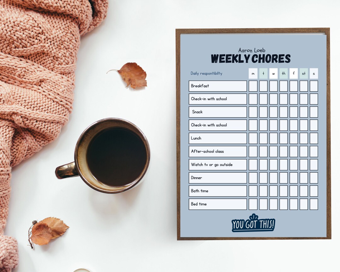 Minimalist Weekly Chore Chart Printable Editable Kids Chore ...
