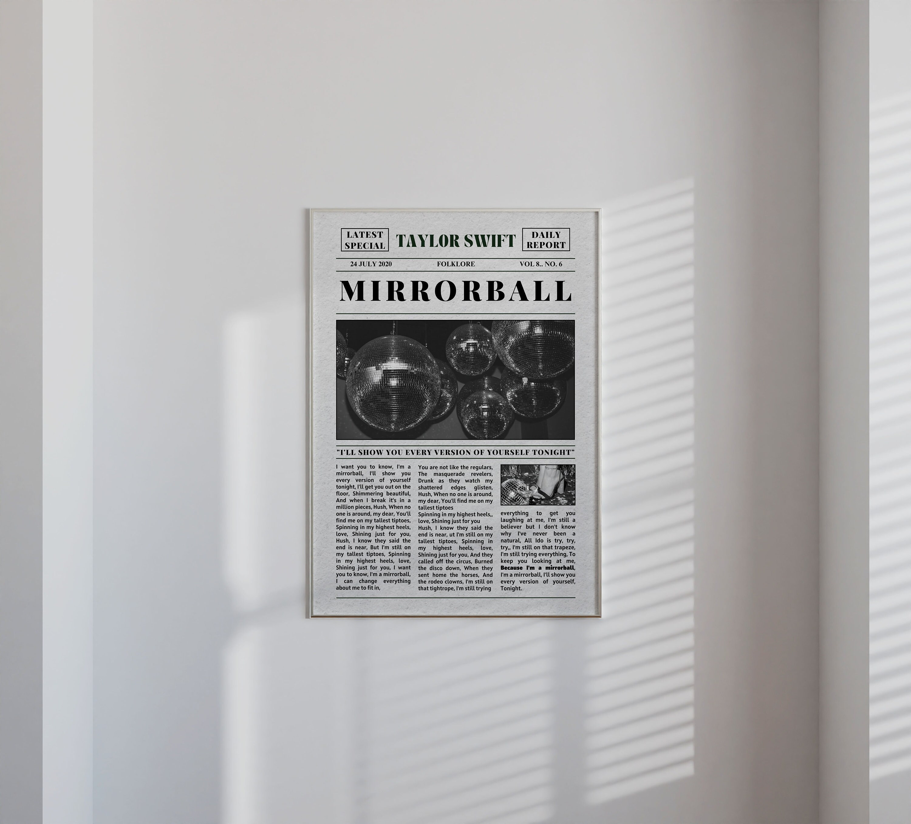 Taylor Poster, Taylor Mirrorball, Taylor Folklore, Mirrorball Lyric