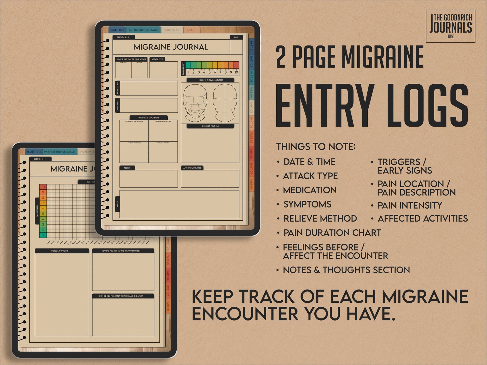 Migraine Journal Migraine Tracker Migraine Log Headache - Etsy