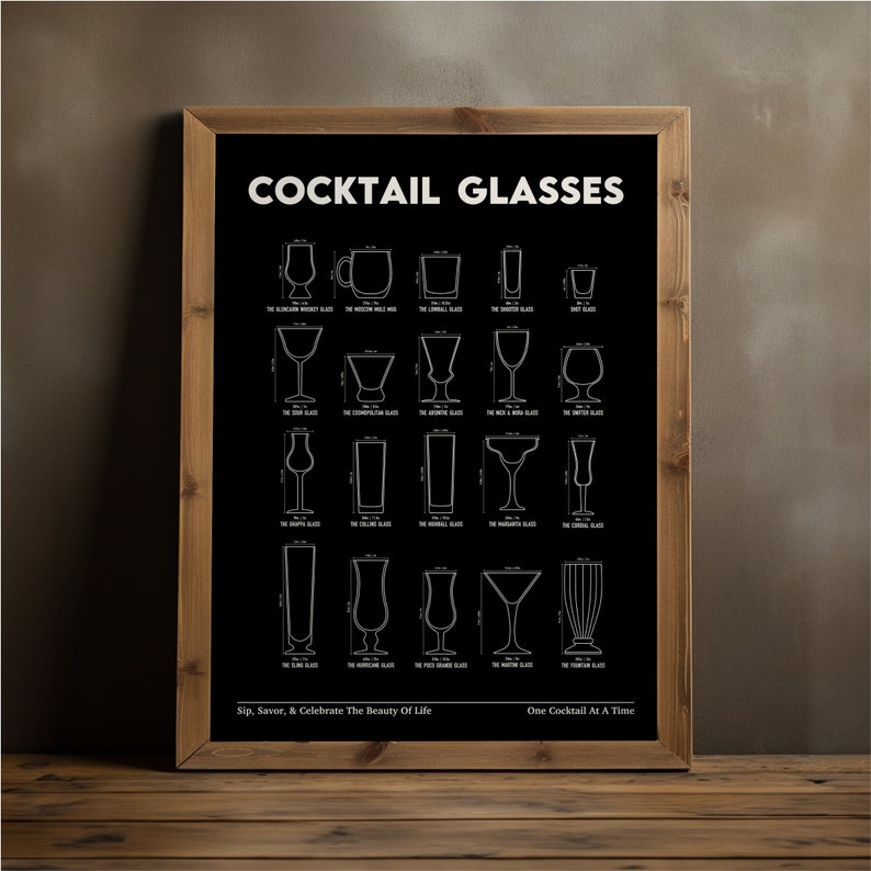 Cocktail Glasses: Chart / Poster / Food / Illustrations / Art Print ...