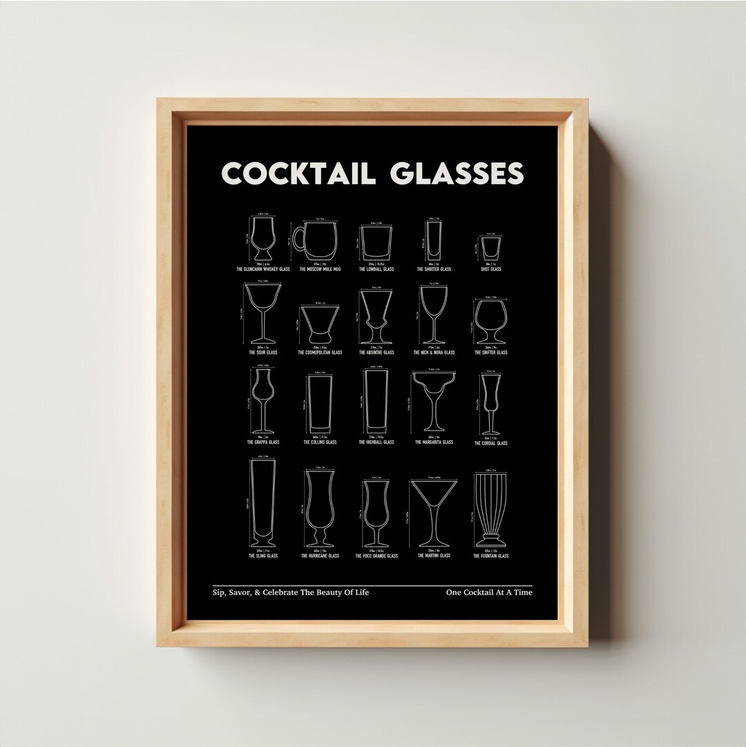 Cocktail Glasses: Chart / Poster / Food / Illustrations / Art Print ...