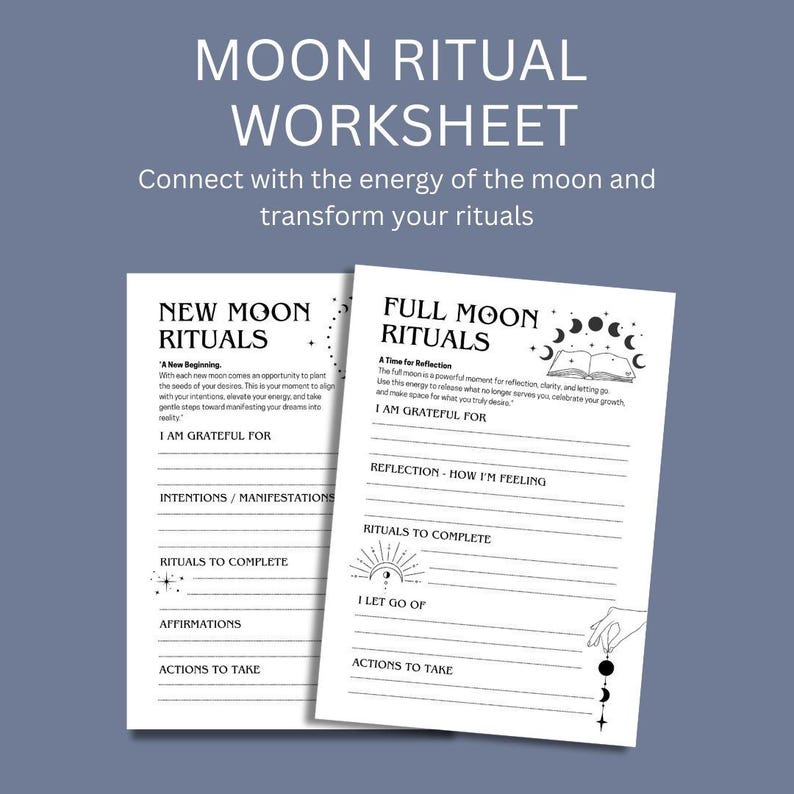 New + Full Moon Ritual Worksheet Set | Printable Lunar Manifestation ...