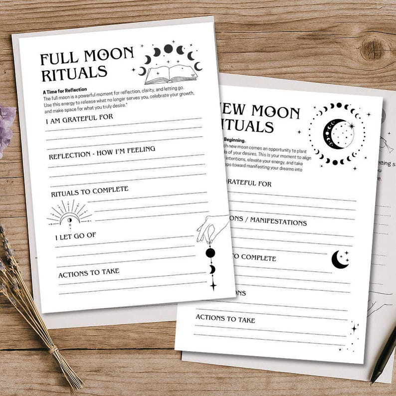 New + Full Moon Ritual Worksheet Set | Printable Lunar Manifestation ...
