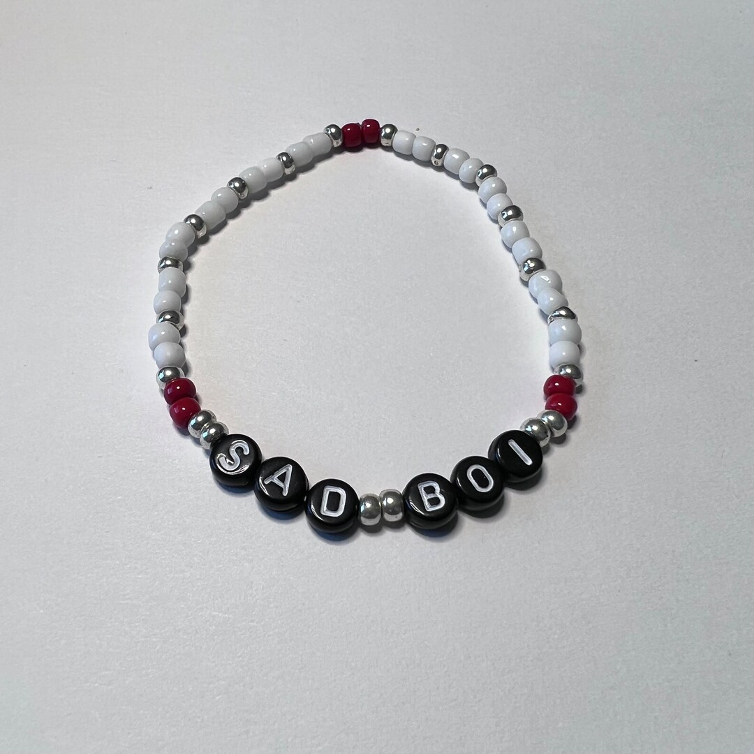 Sad Boi Glass Bead Stretchy Handmade Bracelet Black and Red - Etsy