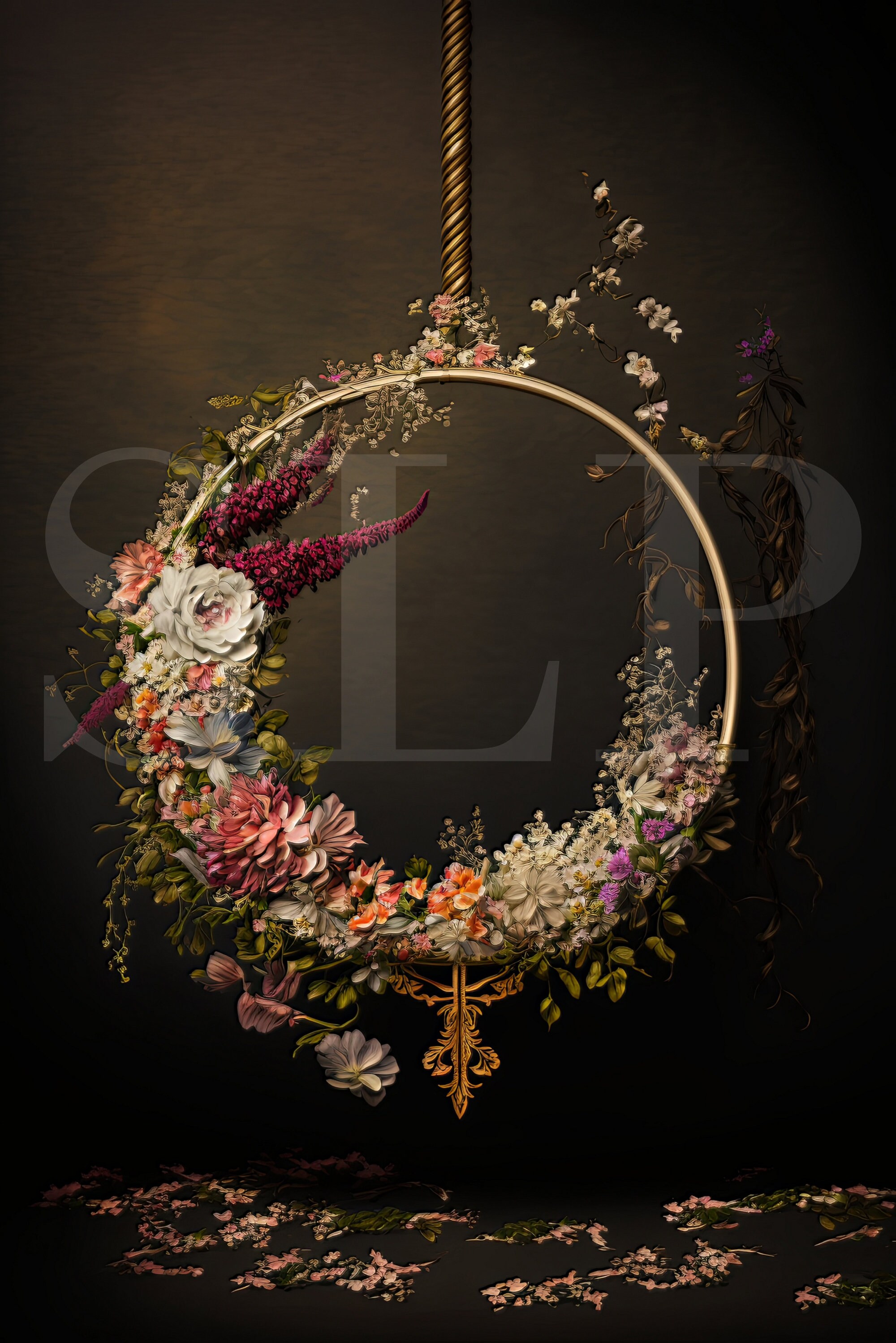 Floral Gold Rings Digital Backdrop Overlays Flower Wreath - Etsy