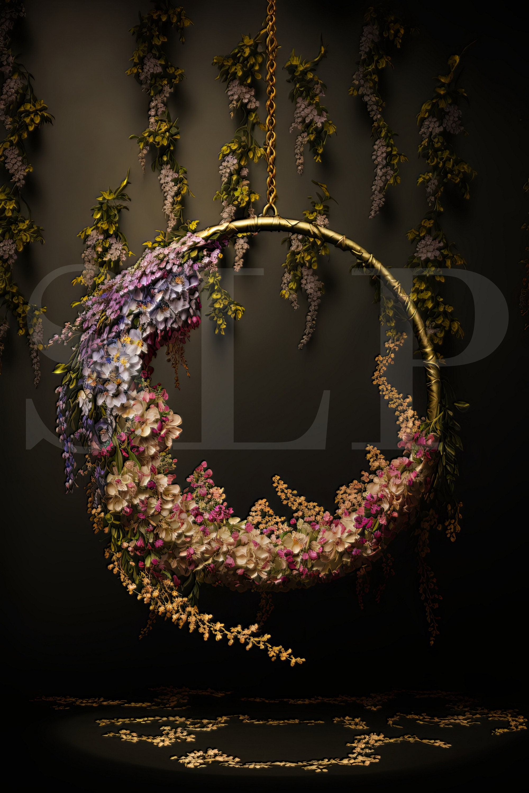 Floral Gold Rings Digital Backdrop Overlays Flower Wreath - Etsy