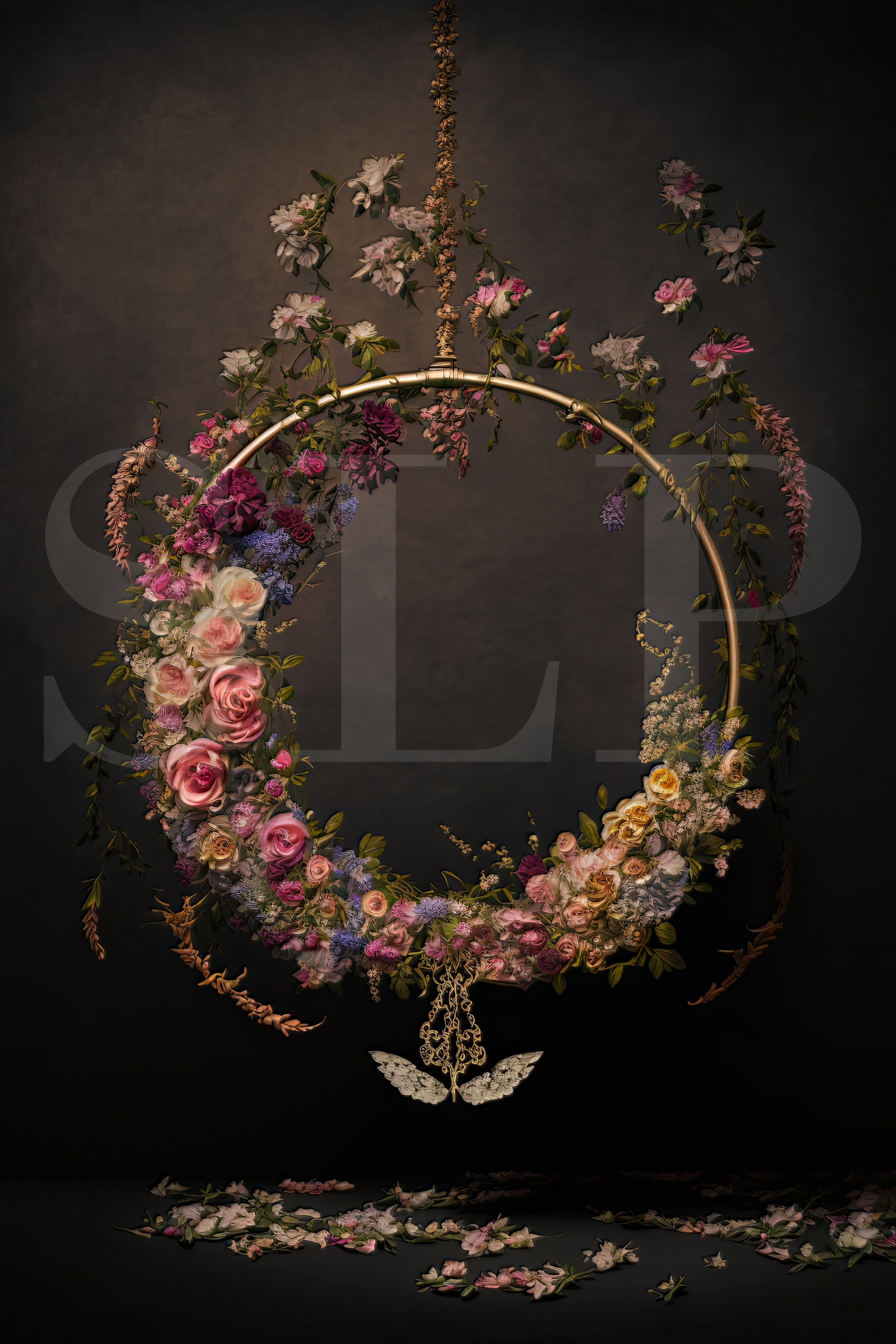 Floral Gold Rings Digital Backdrop Overlays Flower Wreath - Etsy