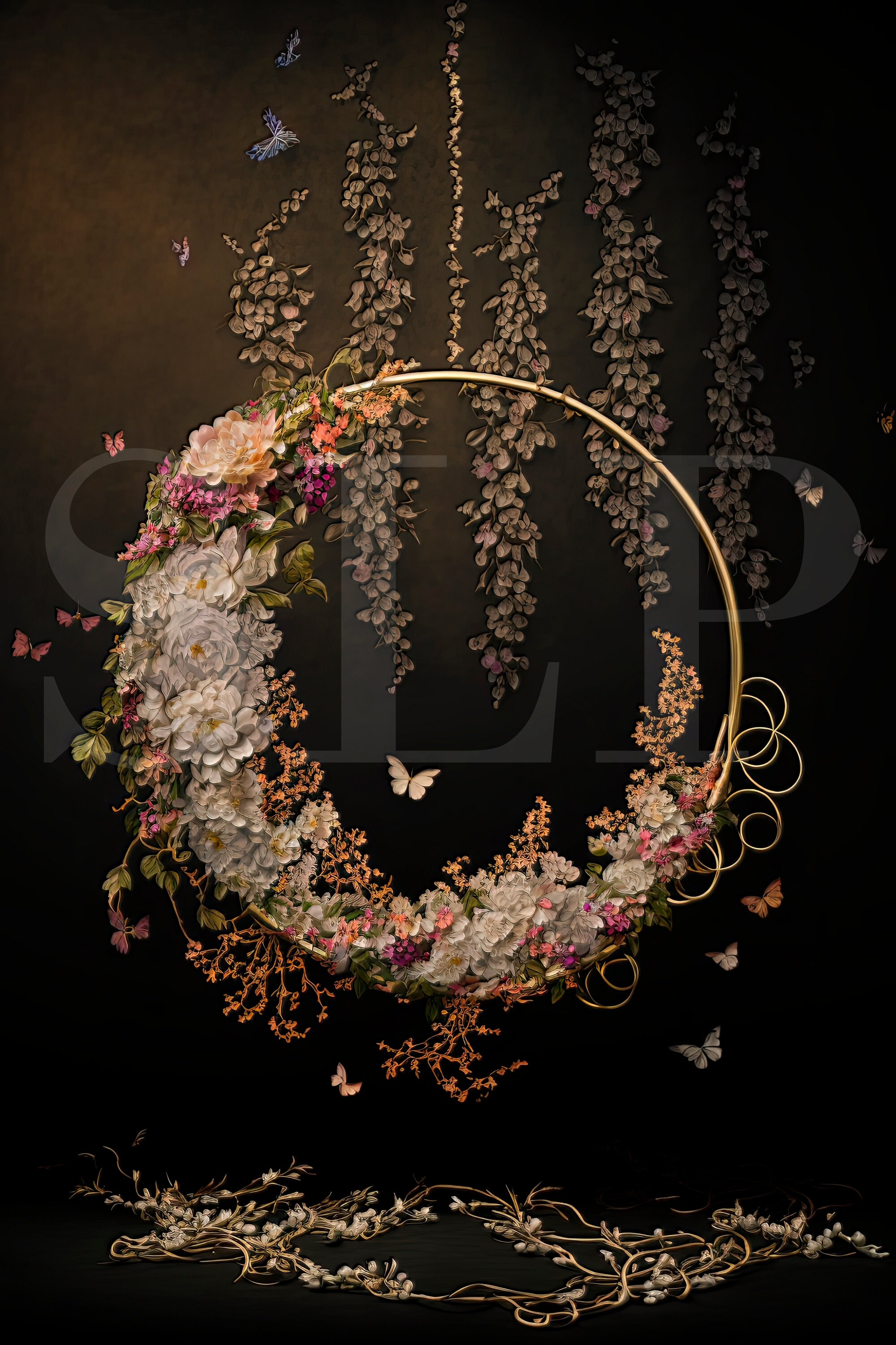 Floral Gold Rings Digital Backdrop Overlays Flower Wreath - Etsy