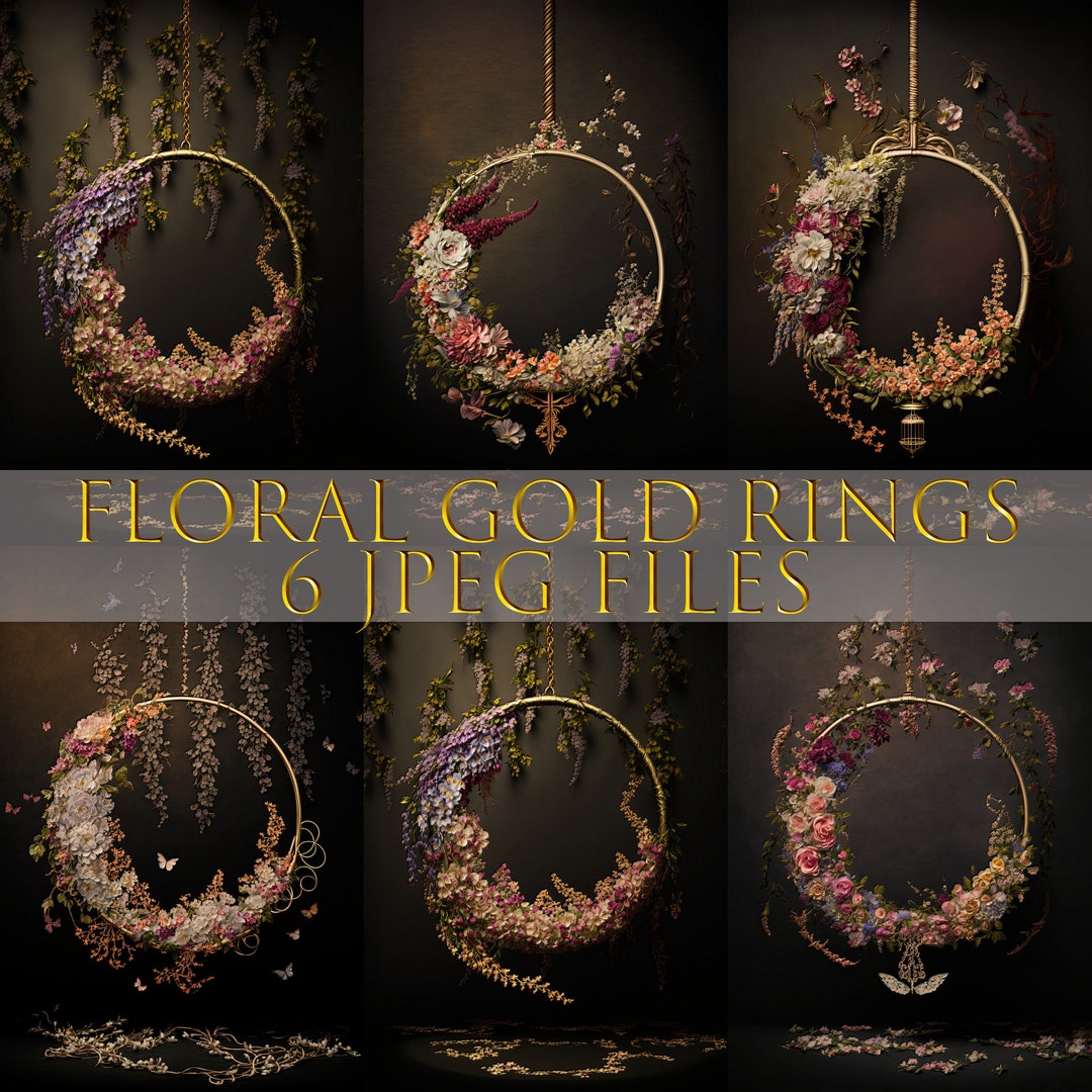 Floral Gold Rings Digital Backdrop Overlays Flower Wreath - Etsy