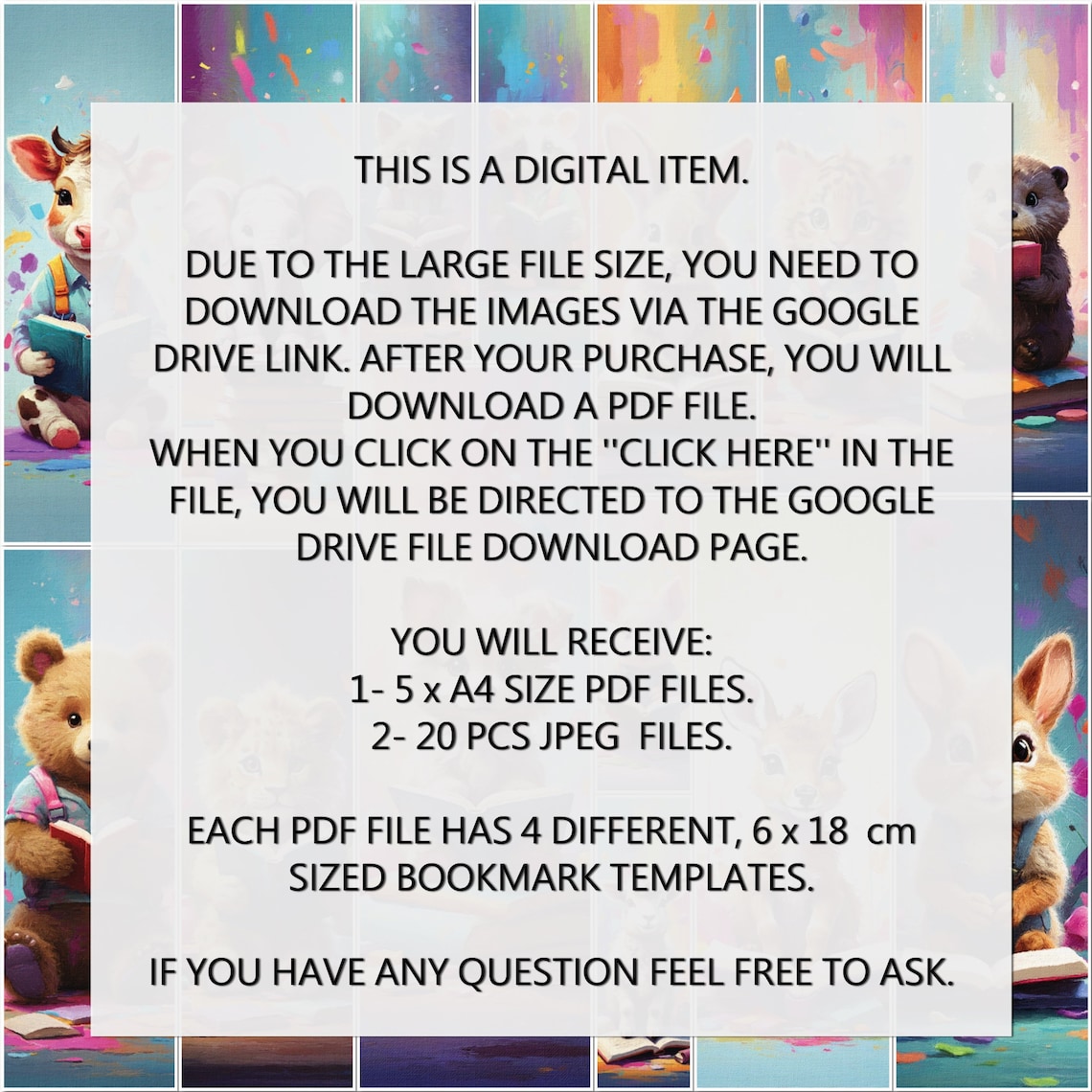 20 Pcs Printable Cute Animal Bookmark Set for Children Digital Chibi ...