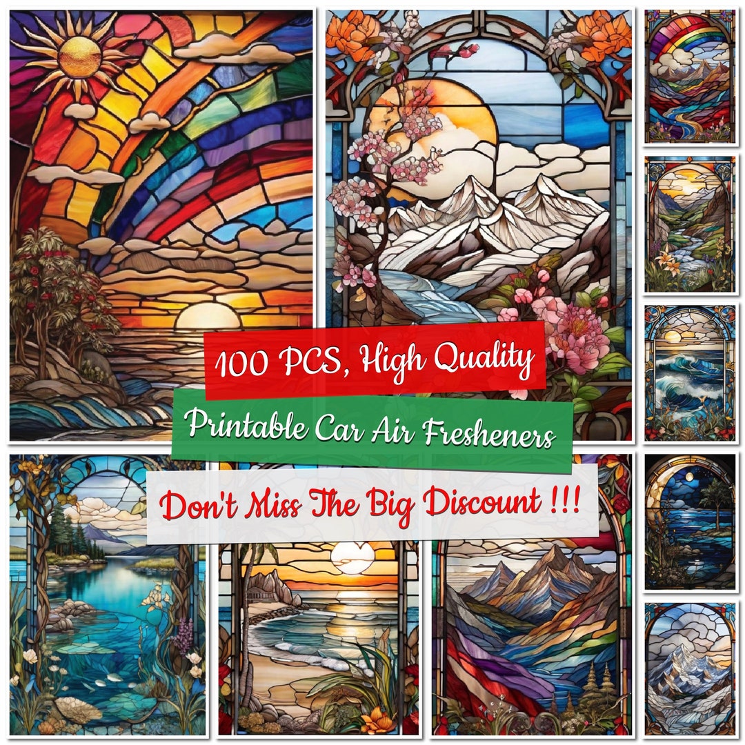 100 Pcs Printable Stained Glass Car Air Freshener Templates Stained ...