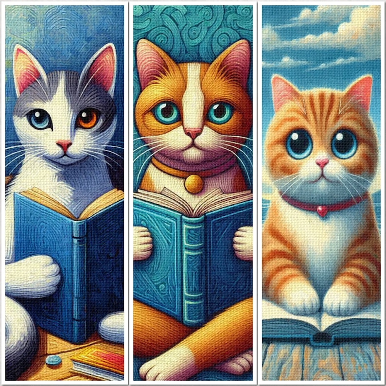 Printable Cute Cats Bookmark Set for Children Chibi Animals Digital ...