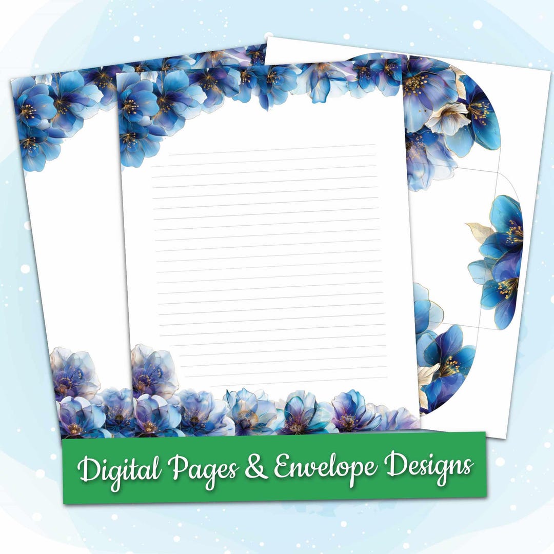 Floral Stationery Page Print and Cut Envelope Designs Blank Stationery ...