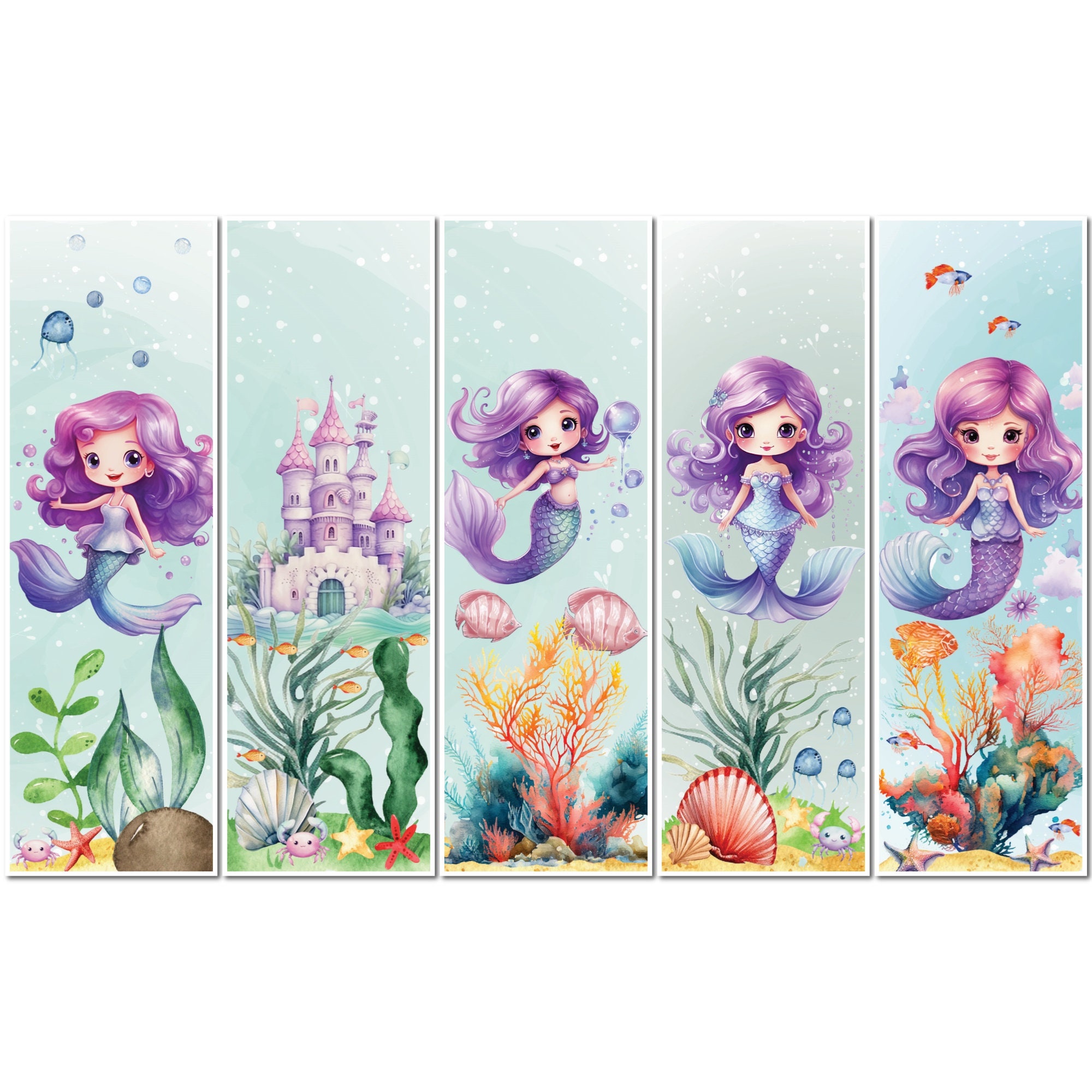 Cute Mermaid Bookmark Set for Children Pretty Mermaid Digital Bookmark ...