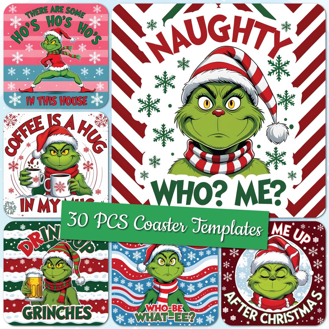 Christmas Grinch Coaster PNG Bundle Grinch Sublimation Designs ...