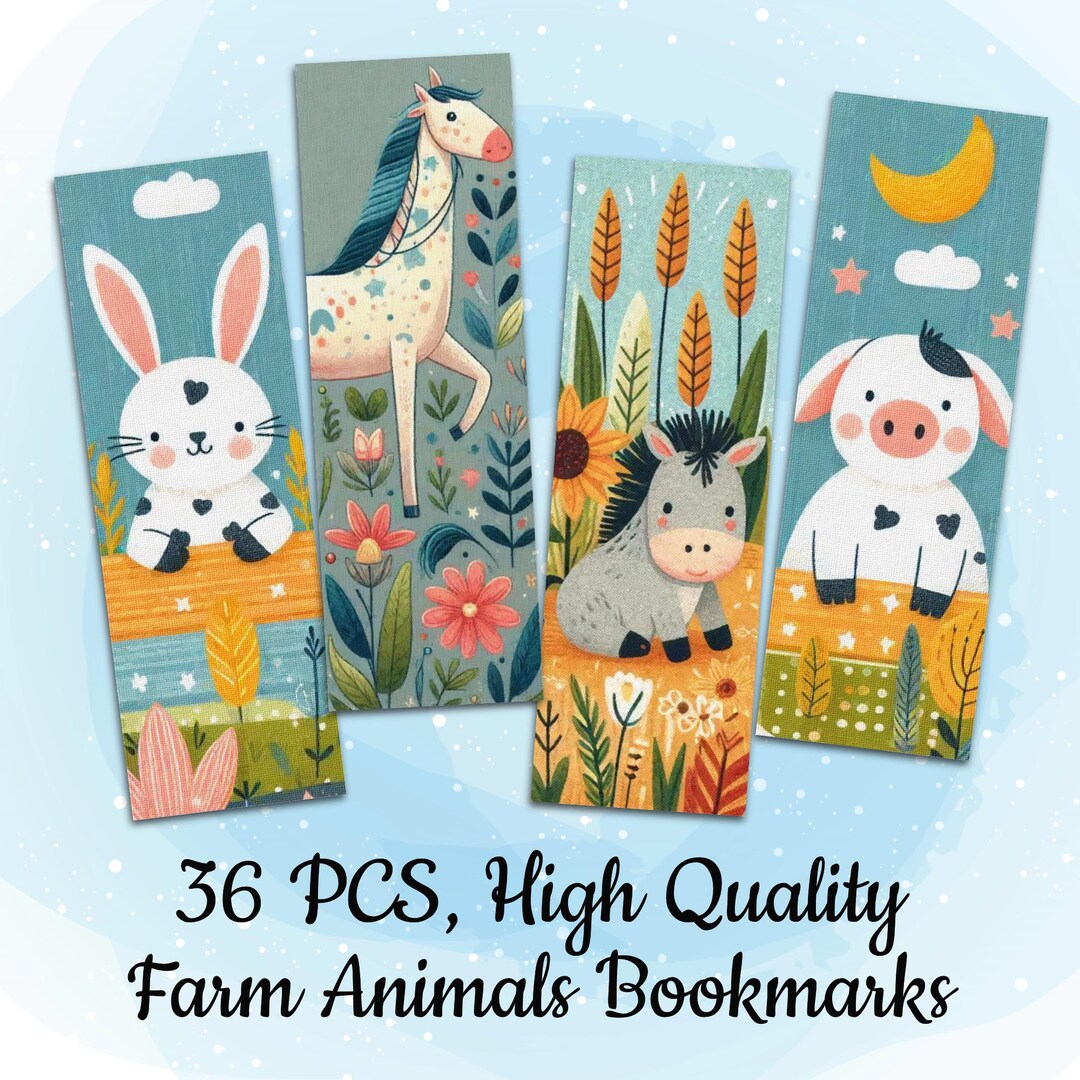 36 Pcs Printable Farm Animal Bookmark Set for Children Digital Chibi ...