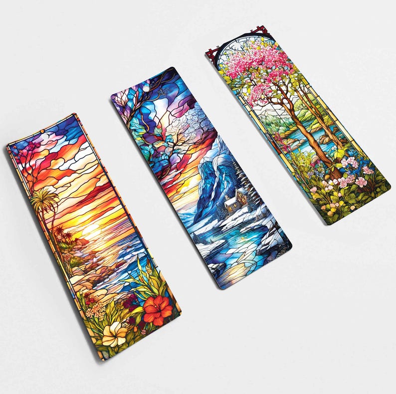 100 Pcs Printable Stained Glass Bookmark Bundle Stained Glass Bookmark ...