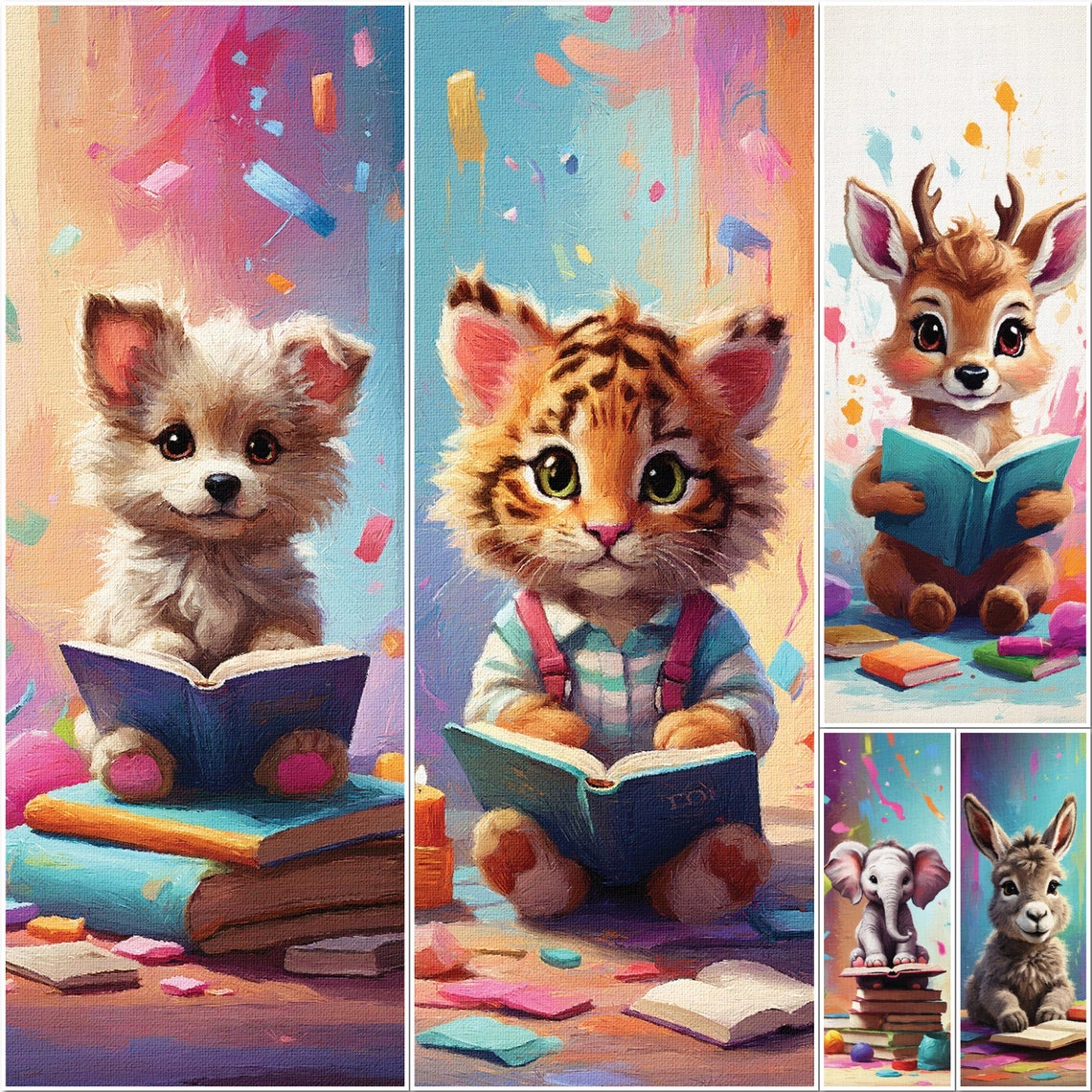 20 Pcs Printable Cute Animal Bookmark Set for Children Digital Chibi ...