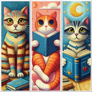 Printable Cute Cats Bookmark Set for Children Chibi Animals Digital ...
