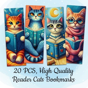 Printable Cute Cats Bookmark Set for Children Chibi Animals Digital ...