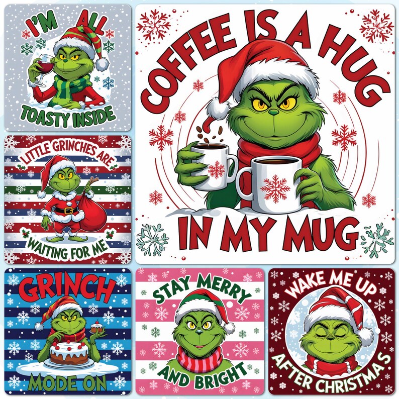 Christmas Grinch Coaster PNG Bundle Grinch Sublimation Designs ...