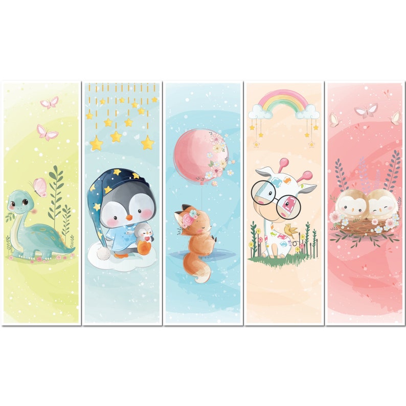 10 Pcs Printable Cute Animal Bookmark Set for Children Digital Chibi ...