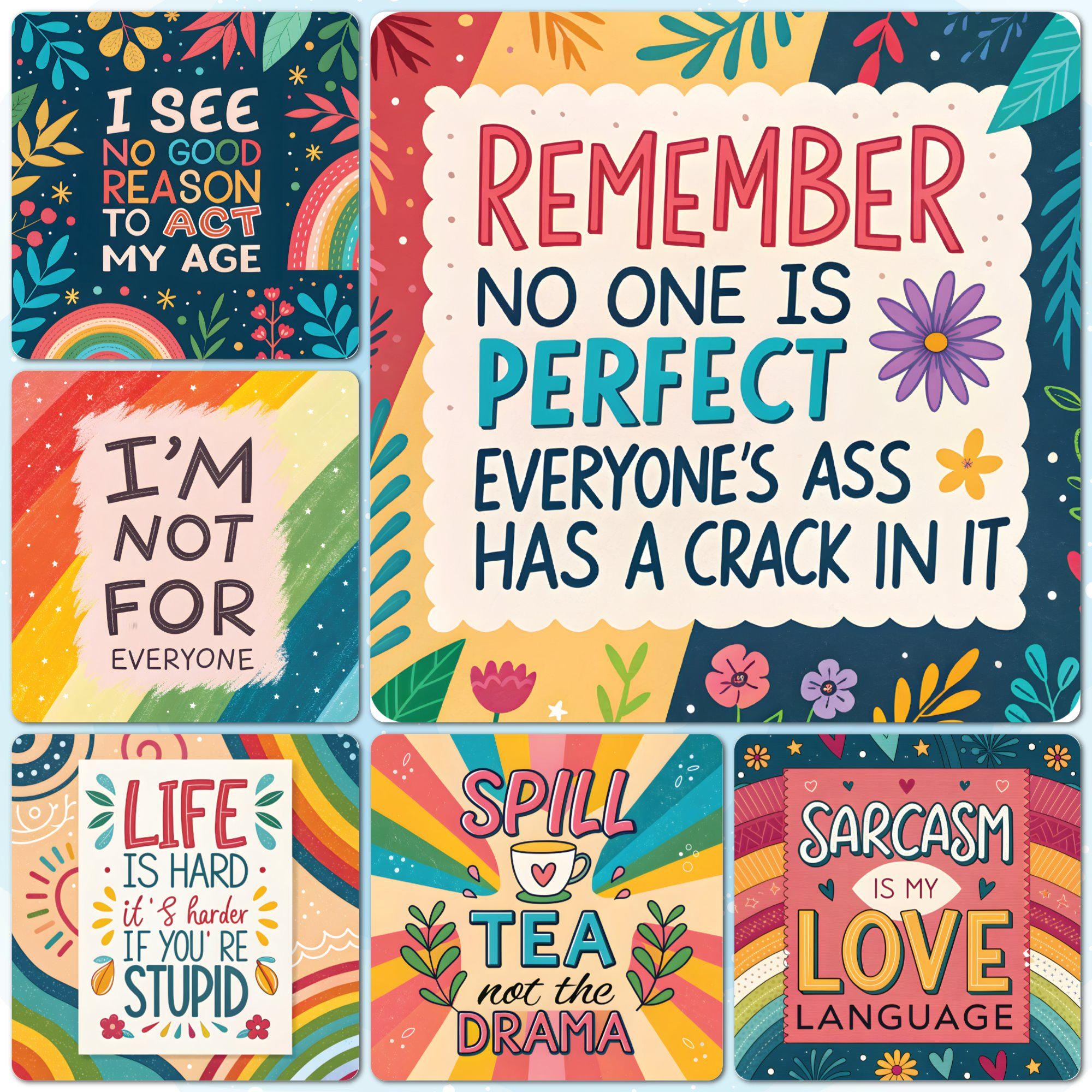 Funny Square Coaster PNG, Fun Drink Coaster Bundle, Funny Coaster Set ...