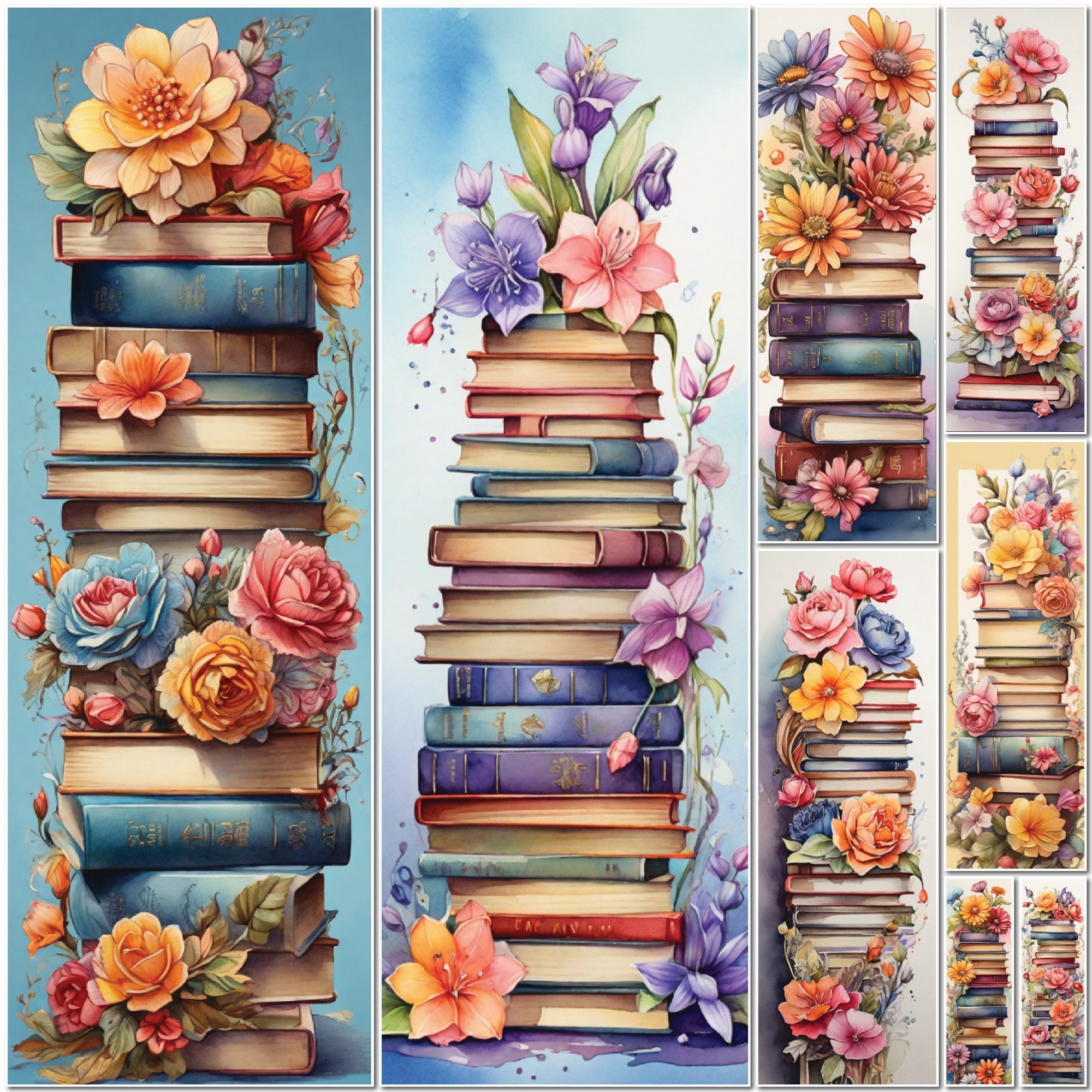 Vintage Books Printable Bookmark Templates Stacked Books Digital ...