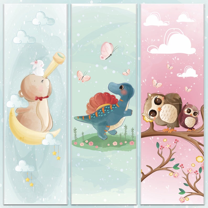 Printable Cute Animals Bookmark Set for Children Digital Chibi Animals ...