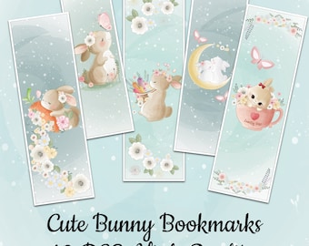 20 Pcs Printable Cute Animal Bookmark Set for Children Digital Chibi ...