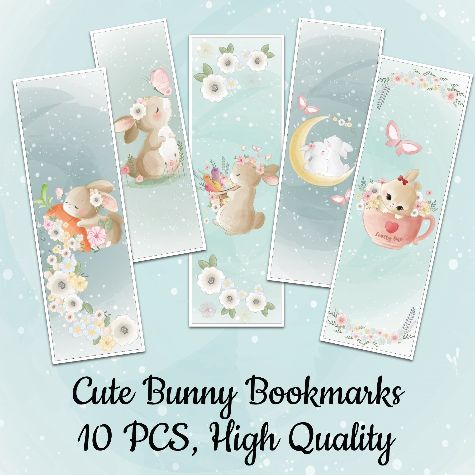 Printable Cute Bunny Bookmark Set for Children Cute Digital Chibi Bunny ...