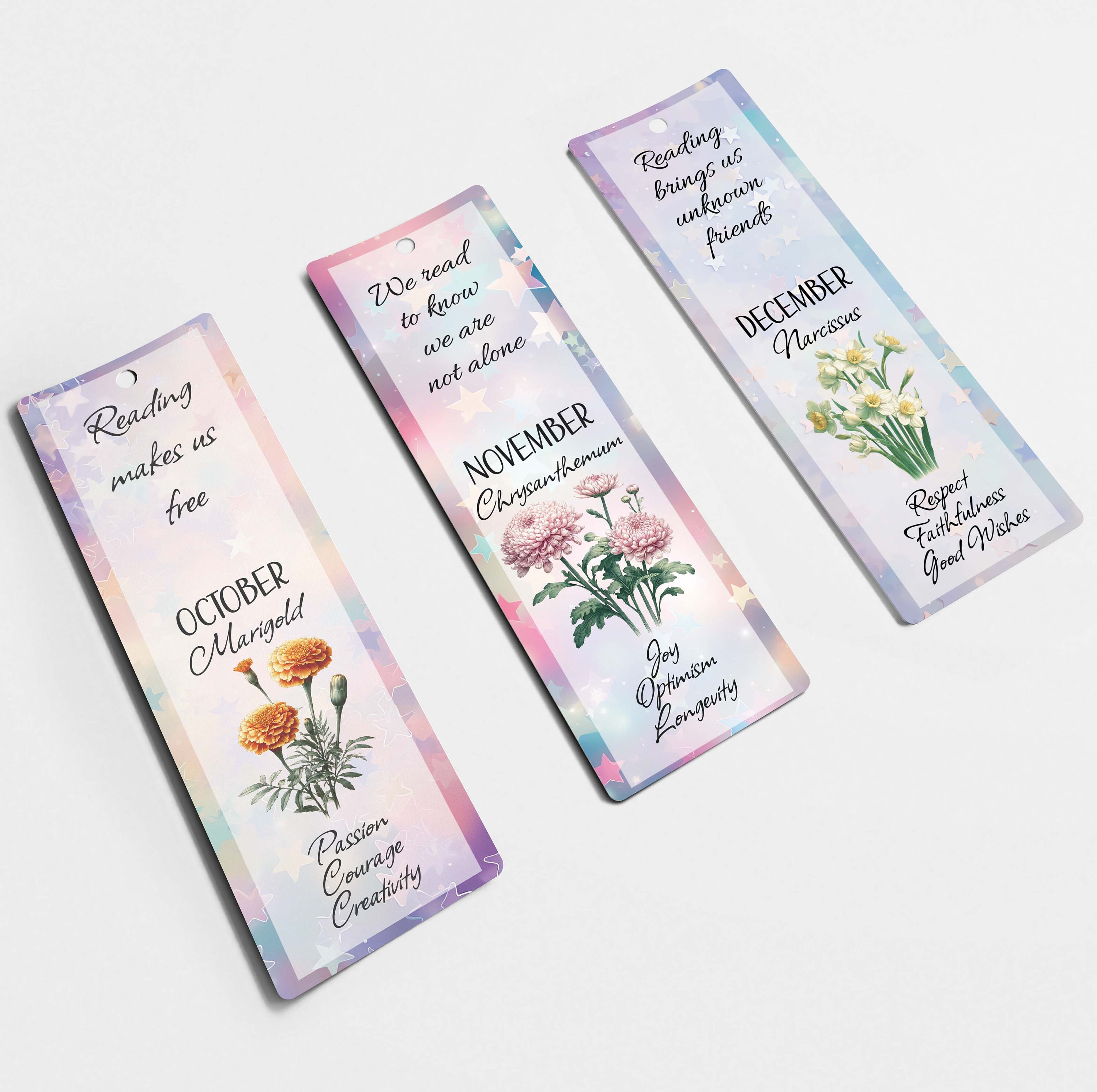 Digital Birth Flower Bookmark Templates Printable Book Quotes Bookmark ...