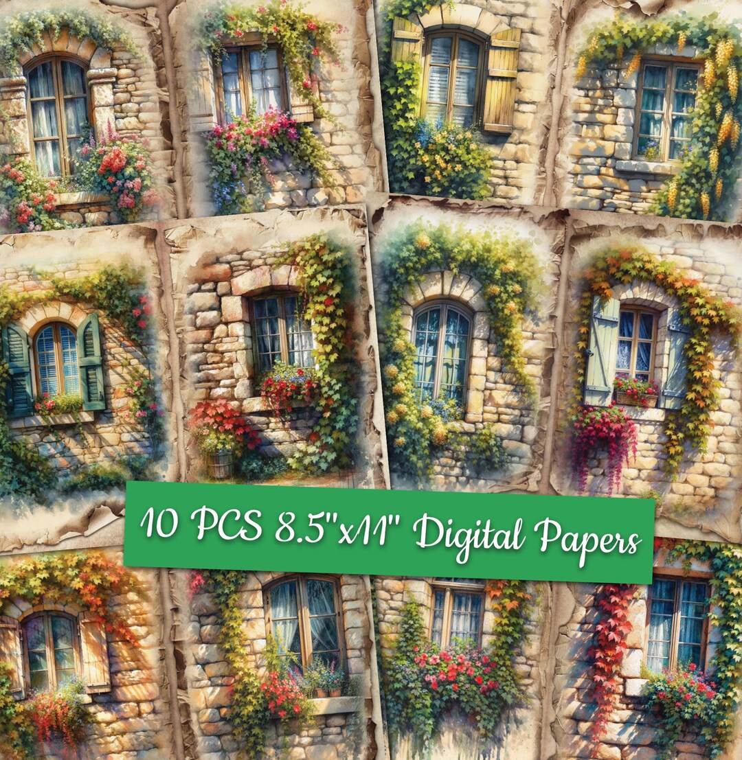 Antique Window Junk Journal Pages Cottage Window Scrapbook Page Wooden ...